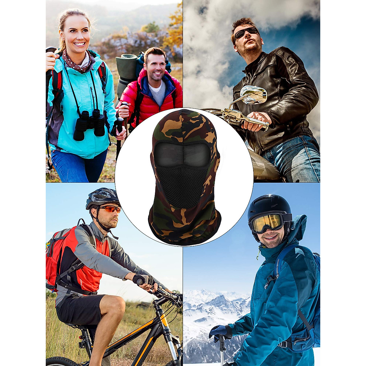 Blulu 4 Pieces Balaclava Full Face Mask Winter Windproof Balaclava Neck Sun Protection Breathable Face Cover (Camouflage)