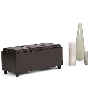 SIMPLIHOME Avalon 42 inch Wide Contemporary Rectangle Storage Ottoman in Tanners Brown Vegan Faux Leather, Assembled, for the Living Room, Entryway and Family Room