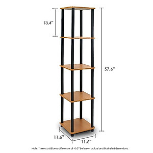 FURINNO Turn-N-Tube 5-Tier Corner Square Rack Display Shelf, Round, Light Cherry/Black