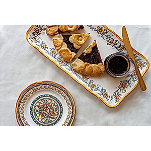 Euro Ceramica Duomo Collection Italian-Inspired 16.8" Rectuangular Ceramic Serving Tray with Organic Edges, Floral Design, Multicolor