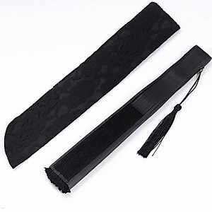 choyaxo Lace Handheld Chinese Folding Fan Bamboo Silk Folding Fan for Women Wedding Decoration Dancing Party, Black