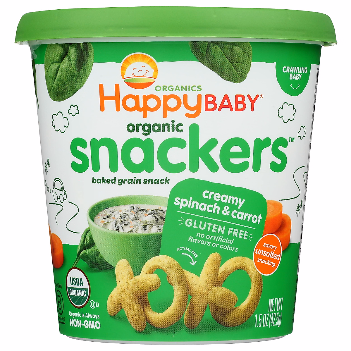 Happy Baby Organic Baked Creamy Spinach & Carrot Snacker Cup, 1.5 OZ