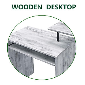 Rectangular Computer Desk, Modern Office Desk with Keyboard Tray, Shelf and Storage Compartment for Home Office, Shelf Dimension 9" L X 16" D X 20" H, Leg Space Dimension 24" L X 16" D X 24" H