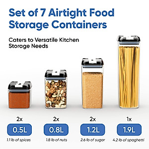 Airtight Food Storage Containers for Kitchen & Pantry Organization and Storage (7 Pack) - BPA Free Plastic Food Containers with Lock Lids - Sugar, Flour, Pasta & Cereal Canister with Labels & Marker