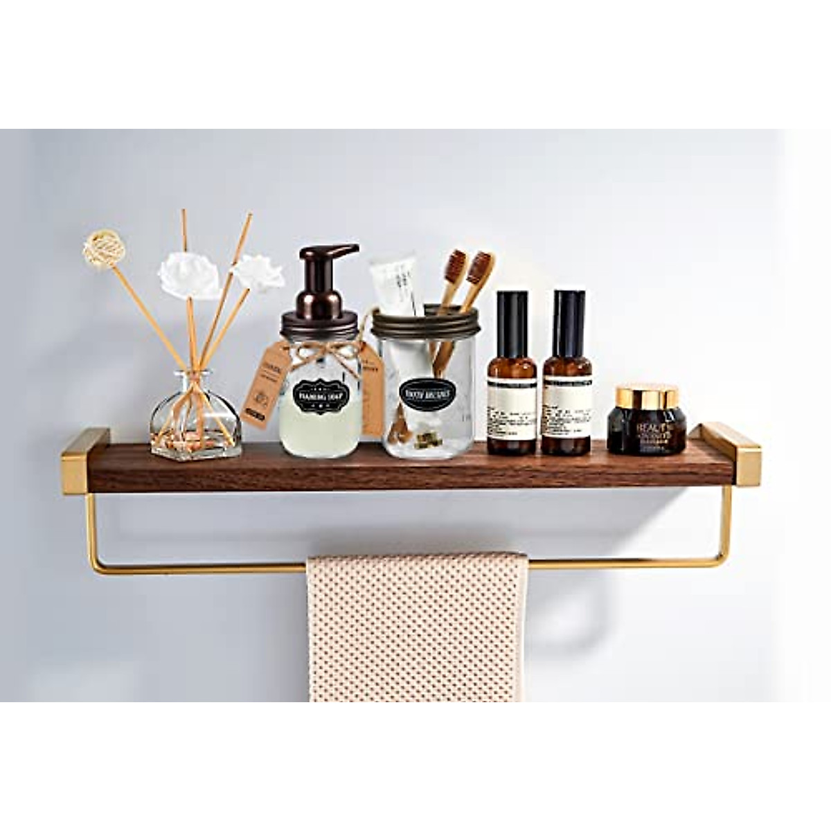 3 Pack Apothecary Jar Canisters Bathroom Vanity Organizer for Qtips,Cotton Swabs+Mason Jar Toothbrush Holder with 16 Ounce Ball Mason Jar - Rustic Farmhouse Decor Black Bathroom Accessories - Bronze