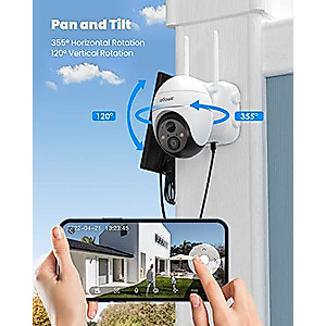 ieGeek Security Camera Outdoor, 2K Wireless WiFi 360°PTZ Camera, Solar Security Camera Battery Powered,Surveillance Camera with Spotlight/Siren/Motion Detection/3MP Color Night Vision,Works with Alexa