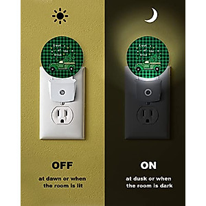 Green Truck Buffalo Plaid Night Lights Plug into Wall, St. Patrick's Day Auto Round LED Lights with Dusk to Dawn Sensor for Bedroom, Bathroom, Hallway, Kitchen, Kids, Home Decor
