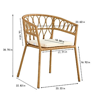 ME2 5-Piece Outdoor Patio Furniture Dining Set, All-Weather Simple Bamboo Conversation Set with Soft Cushions andDining Table for Backyard Deck for Patios, Backyard, Balcony, Garden, Lawn