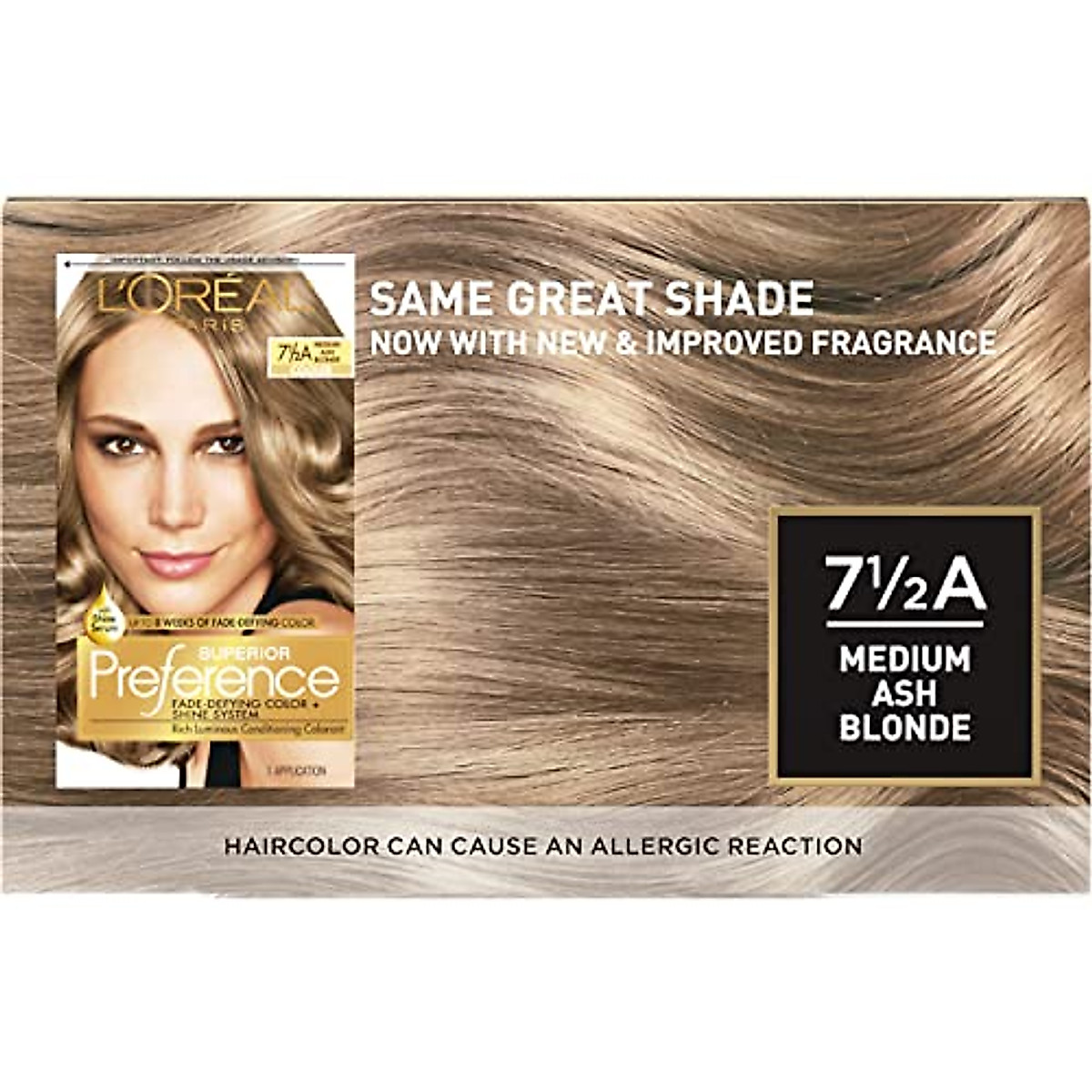 L'Oreal Paris Superior Preference Luminous Fade-Defying Permanent Hair Color, Hair Dye For Up to 9 Weeks of Radiance, Medium Ash Blonde 7.5A, 1 Hair Dye Kit (Pack of 2)