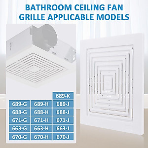 BP46 BP90 Bathroom Ceiling Fan Grille with Springs Replacement Parts for Square Ceiling or Wall-Mount Exhaust Fan Fits Models 663 670 671 675 688 689 Ventilation Fan -Plastic Cover White