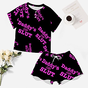 Daddy's Little Slut Women's Pajama Set Short Sleeve Sleepwear Lounge Set 2 Piece Pjs with Pocket 3XL