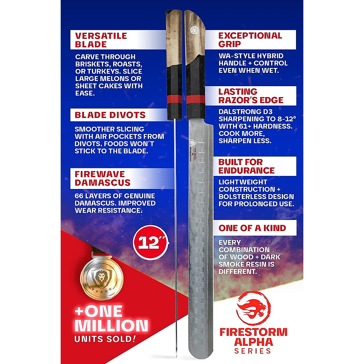 Dalstrong Slicing Knife - 12 inch Slicer - Firestorm Alpha Series - Premium 10Cr15CoMoV High-Carbon Steel Carving Knife - Traditional Japanese Wa Stabilized Wood & Resin Handle Kitchen Knife - Sheath