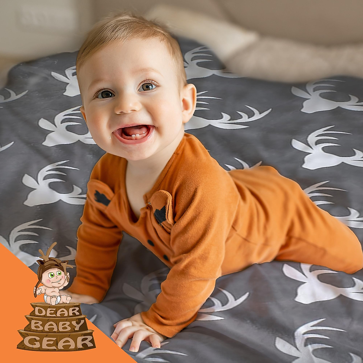 Dear Baby Gear Deluxe Soft Baby Blankets for Newborn Girls & Boys - Cute Infant Blanket, Nice Nursery Blankets, Double Layer Toddler Blanket - Deer Antlers Red & Black Buffalo Plaid (30" x 40")