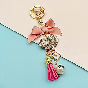 SWJEWEL Rhinestone Heart Keychain for Women Pink Bowknot Tassel Cute Car Key Ring Accessories Girl Bag Charms Handbag Purse Backpack Pendant Charms (Pink)