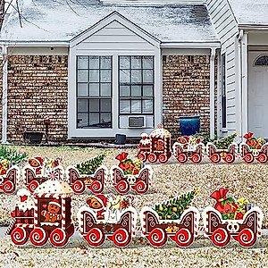 4 Pieces Christmas Decorations Outdoor Yard Train Lawn Sign Gingerbread Santa Snowman Heart Yard Sign with 8 Yard Stakes for Outdoor Christmas Decorations (Warm Style)