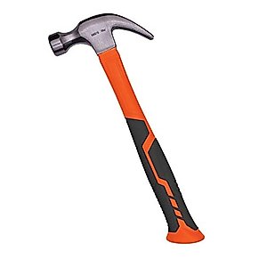 Edward Tools 16 oz Claw Hammer with Fiberglass Handle - All Purpose Hammer with Forged Hardened Steel Head - Ergo Shock Absorbing Rubber Grip