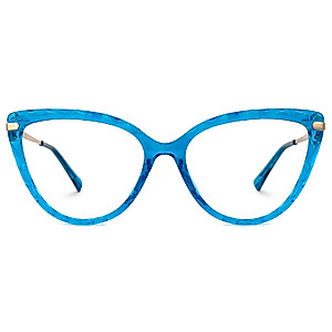 Zeelool Women's Trendy Crystal TR90 Oversized Cat Eye Glasses with Non-prescription Clear Lens Lucas ZOT652438-06 Blue