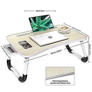 Zapuno Laptop Lap Desk, Foldable Laptop Table Tray with 4 USB Ports Storage Drawer and Cup Holder, Laptop Bed Desk Laptop Stand for Bed Lap Tray Portable Standing Table for Bed Couch Floor