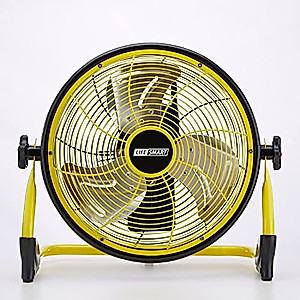 LifeSmart 12-Inch Rechargeable Battery Powered Fan with Variable Speeds, Non Slip Feet, USB Charging Port, and Built in Carrying Handle in Yellow