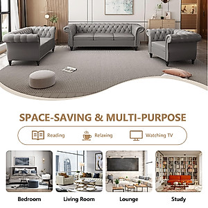 QHITTY Accent Sofa, Chesterfield Loveseat Modern Leather Couch Upholstered Sofa with Tufted Back for Living Room Furniture (Grey)