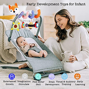 ORZIZRO Car Seat Toys, Baby Plush Spiral Hanging Toys for Stroller Crib Bar Bassinet Car Seat Mobile with Music Box BB Squeaker Rattles- Orange Fox