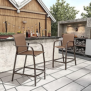 Crestlive Products Counter Height Bar Stools Aluminum Patio Furniture with Heavy Duty All Weather Frame in Antique Brown Finish for Outdoor Indoor, 2 PCS Set, 27.5'' Seat Height (Brown)