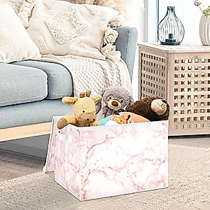 xigua Marble Storage Bins with Lids Foldable Large Cube Storage Boxes with Handles for Home Bedroom Closet Office (16.5x12.6x11.8 in)#12