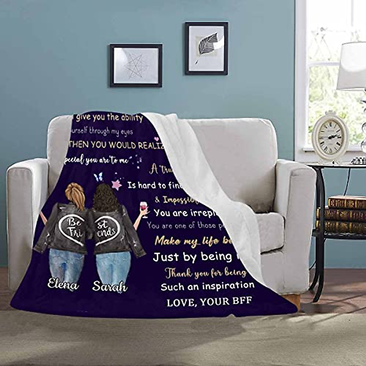 InterestPrint Personalized Blanket to My Bestie, I Would Give You The Ability to See Yourself Through My Syes Blanket Throws for Bed