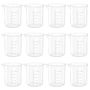 12 Pcs 3.4 Oz Transparent Lab Measuring Cup, 100ml Plastic Beaker Cups, for Science Experiment, Liquid Measuring