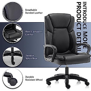 Executive Office Chair High Back Desk Chair Black Ergonomic Office Chair with Wheels and Arm Leather Chair Adjustable Swivel Chair for Adult Teens Computer Desk Chair