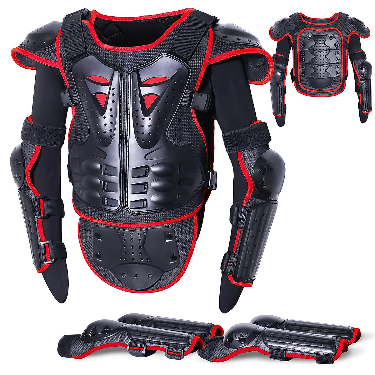 StarknightMT Upgraded Kids Motorcycle Armor Suit Teen Dirt Bike Gear Riding Protective Set for Cycling, Skateboarding, Skiing, Skating, Off-Road (Red)