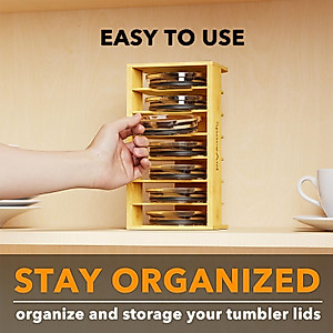SpaceAid Bamboo Tumbler Lid Organizer for Kitchen Cabinet, Water Bottle Lid Organizer for Cabinet Organization, Cup Mini Lids Organizers Storage Holder for Cupboard Coffee (7-Tier)