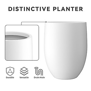 Kante 21.7" H Pure White Concrete Tall Planter, Large Outdoor Indoor Decorative Pot with Drainage Hole and Rubber Plug, Modern Round Style for Home and Patio