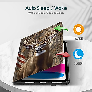 Case for iPad Pro 11 Inch 4th/3rd/2nd/1st Generation 2022/2021/2020/2018, Multi-Angle Smart Stand Cover Auto Sleep/Wake Fit iPad Air 4/5，Camouflage Deer American Flag