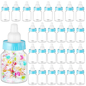 Tessco 72 Pcs 3.5 Inch Baby Bottle Shower Favor Mini Plastic Candy Bottle Clear Plastic Baby Bottles for Baby Shower Mini Baby Bottle Feeding Bottle Candy Box for Baby Shower Supplies Gift (Blue)