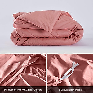 COTTONNEST 100% Washed Cotton Duvet Cover King Size -Soft Breathable Comforter Cover with Zipper Closure, Rosette