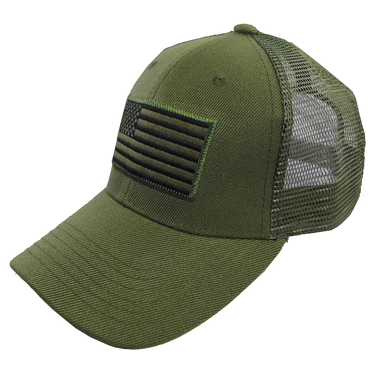 USA Flag Patch Tactical Style Mesh Trucker Baseball Cap Hat Army Green