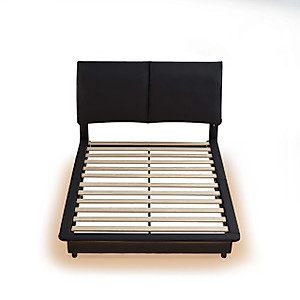 Jintop Full Size Upholstered Platform Bed with Sensor Light and Ergonomic Design Backrests,Floating Style Bed Frame w/ 12 Slat Support,for Kid Teen Adult,Black