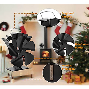 VODA Wood Stove Fan 5 Blades Newly designed Small Heat Powered Fans Fireplace Eco Fans for Wood/Log Burner/Fireplace(Black)