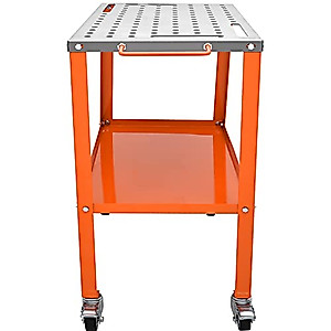 VEVOR Welding Table 36"x18", 1200lbs Load Capacity Steel Welding Workbench Table on Wheels, Portable Work Bench with Braking Lockable Casters, 4 Tool Slots, 5/8-inch Fixture Holes, Tool Tray