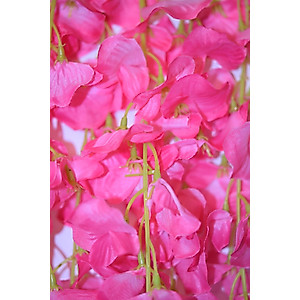 DearHouse 12 Pack 1 Piece 3.6 Feet Artificial Fake Wisteria Vine Ratta Hanging Garland Silk Flowers String Home Party Wedding Decor (Pink)
