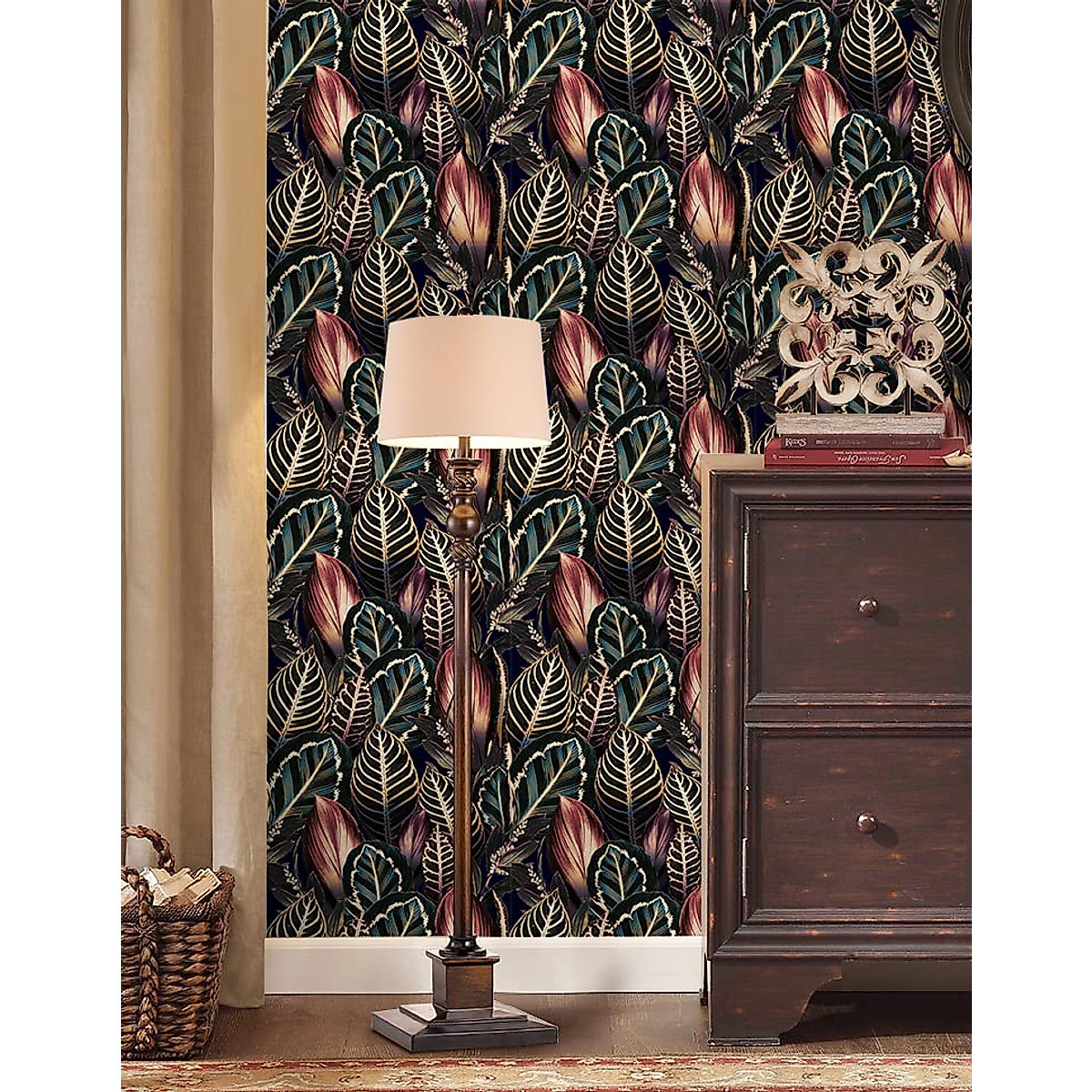 Luvdecor Peel and Stick Wallpaper Boho Bold Luxury Leaf Wallpaper Removable Wallpaper Boho Peel and Stick Floral Wallpaper for Bedroom Bathroom Stick On Wallpaper for Accent Wall Decor 17.7 * 118in