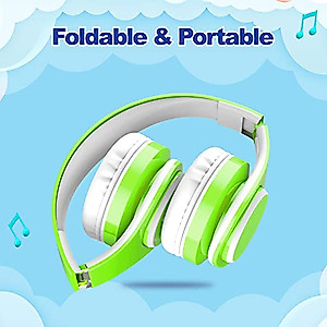 Kids Headphones Bluetooth Wireless 85db/110db Volume Limit Headset Fit for Aged 3-21 Over-Ear and Build-in Mic Wired & SD Card Mode Headphones for Boys Girls Travel School Phone Pad Tablet PC Green
