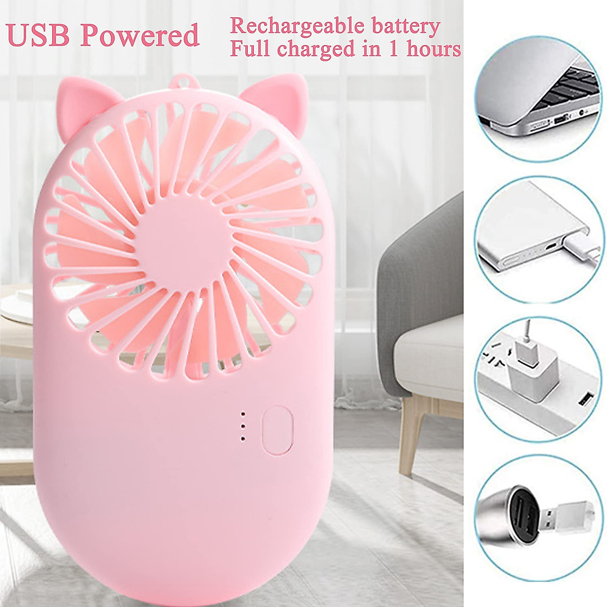 Aeergured Portable Handheld Fan 4 Pack, Mini Fan with Base as Small Desk Fan, USB Rechargeable Personal Fan Pocket Fan, 3 Speed Battery Operated Eyelash Fan for Women Kids Outdoor Office