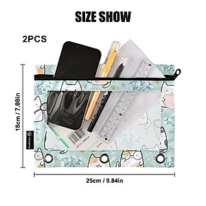 Kawaii Cute Cat Binder Pencil Pouch for 3 Ring Pencil Pouch with Zipper Clear Window Pencil Case Pencil Pouches Bags for Travel Office Supplies Cosmetic, 2 Pack