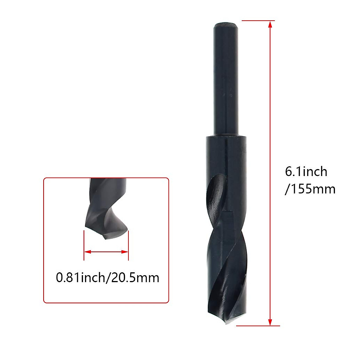 Utoolmart 20.5mm Reduced Shank Drill Bit HSS 6542 Black Oxide with 1/2 Inch Straight Shank 1pcs