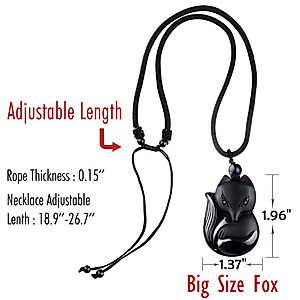 Fox Necklace for Women, Fox Jewelry Healing Crystal Obsidian Necklaces for Girls Gemstone Chain Pendant for womens Jewelry Black Obsidian Protection Amulet Charm
