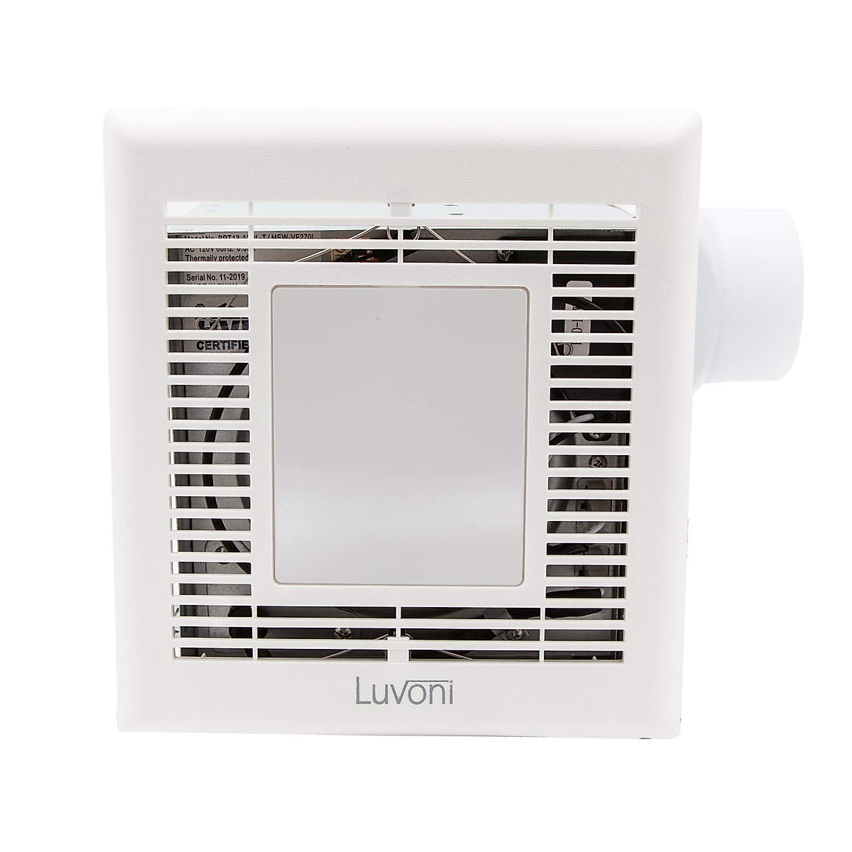 Maxxima Luvoni 70 CFM Bathroom Exhaust and Ventilation Fan - 3000K Warm White 600 Lumen LED Light, Quiet 2 Sones Operation, White Grill Ceiling Fan