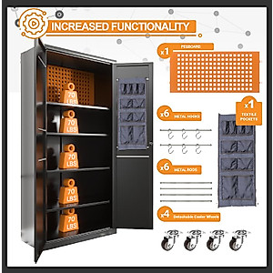Metal Storage Cabinet - 72-Inch Black Lockable Garage Cabinet with Doors