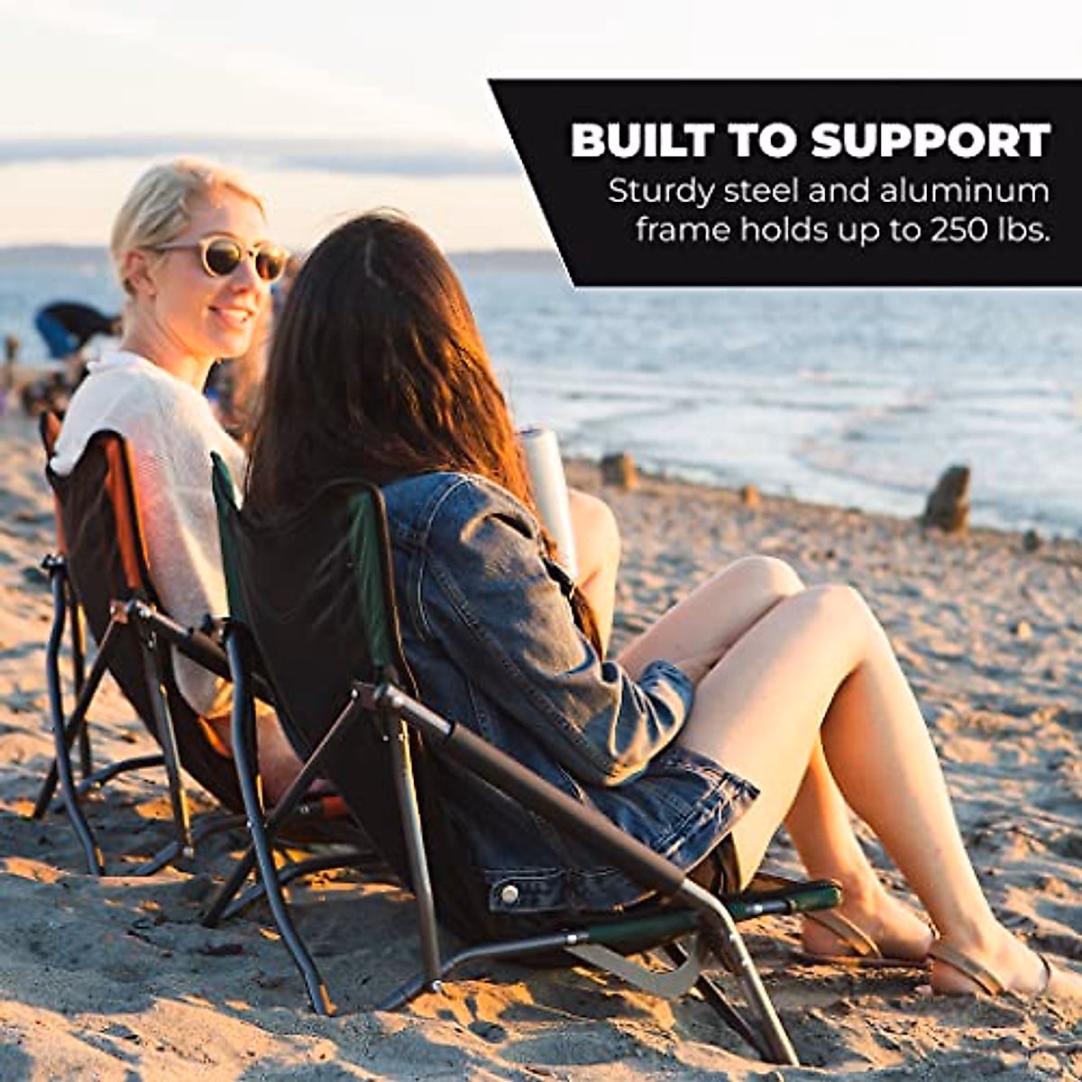 Cascade Mountain Tech Camping Chair - Low Profile Folding Chair for Camping, Beach, Picnic, Barbeques, Sporting Event with Carry Bag, Polyester, Green